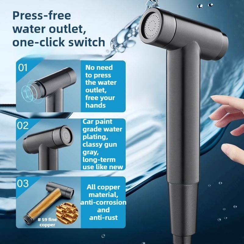 Pressurized Bidet Sprayer Set Toilet Spray Gun With 2M Spring Hose Full Copper Press-Free Water ...
