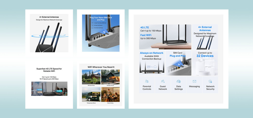 Mercusys MB115-4G N300 Wi-Fi 4G LTE Router, Build-In 150Mbps 4G LTE ...