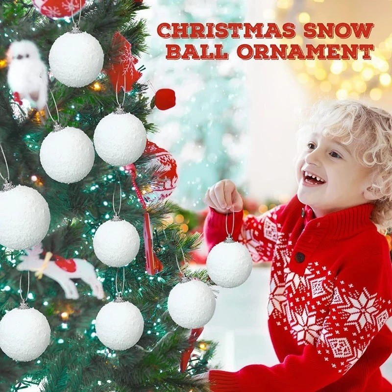 6Pcs 4/6/8cm White Christmas Balls Foam Snowballs Xmas Tree Hanging ...
