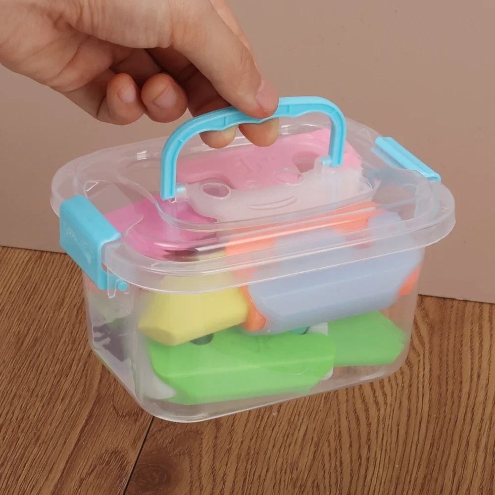 Plastic Storage Box with Lid Portable Transparent Blue Box Kids ...