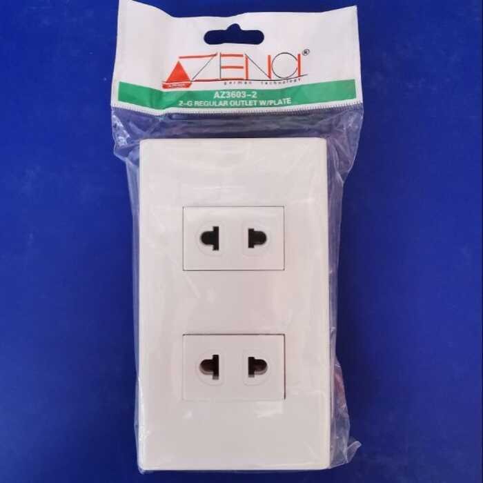 Azena 2 Gang Double Outlet With Plate Universal Receptacle Saksakan 0Af ...