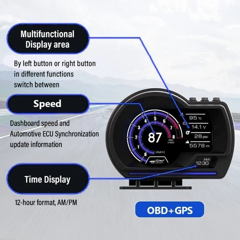P6 OBD+GPS Dual System Head Up Display Car HUD Gauge Digital Obd2 Meter ...