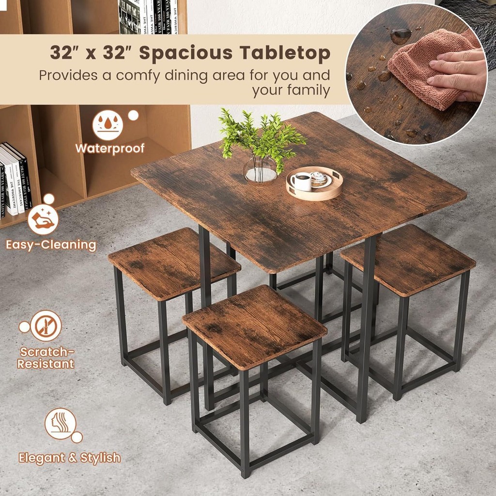 Solid Wood Dining Table Set With 4 Seaters Heavy Duty Wooden Metal ...