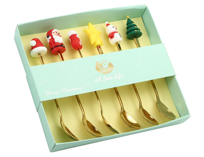 Christmas Stainless Steel Spoon Dessert Doll Coffee Stir Spoon Gift Set ...