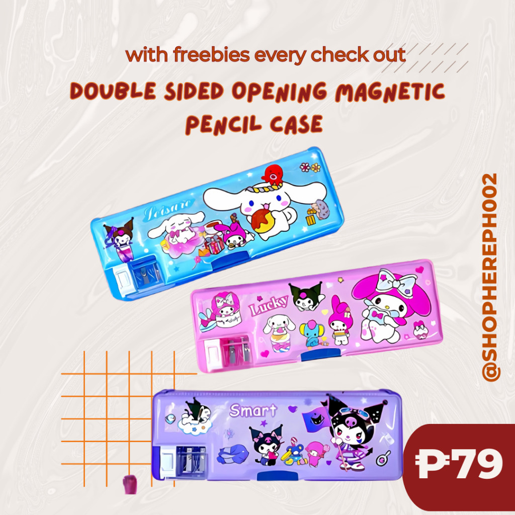 Double Sided Opening Magnetic Pencil Case with sharpener Kuromi Pencil ...