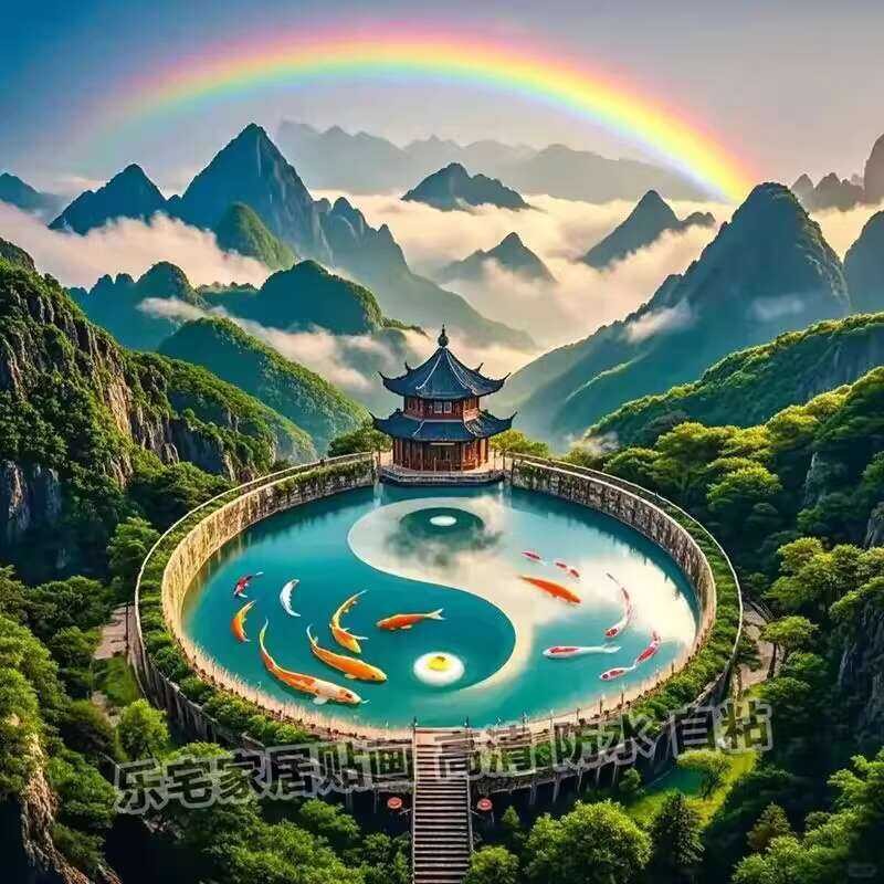 ☑♥ Landscape Scroll Tai Chi Koi Fish High-Definition Living Room Sofa ...