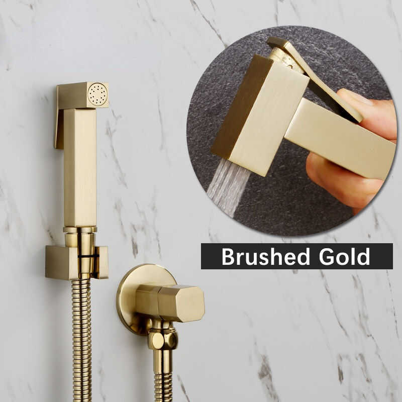 Hand Held Bidet Sprayer Brushed Gold Brass Douche Kit Toilet Shattaf ...
