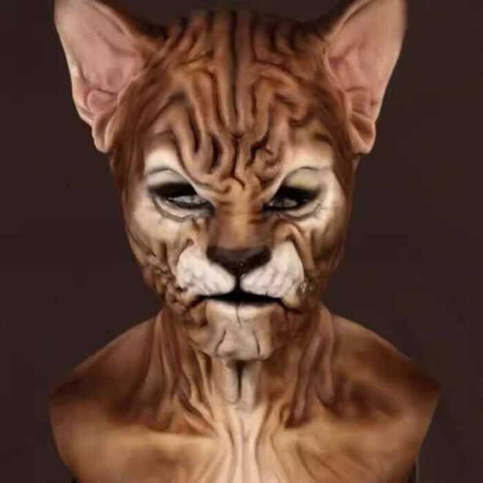 Hairless Cat Animal Mask Headgear Halloween Horror Cat Monster Face ...