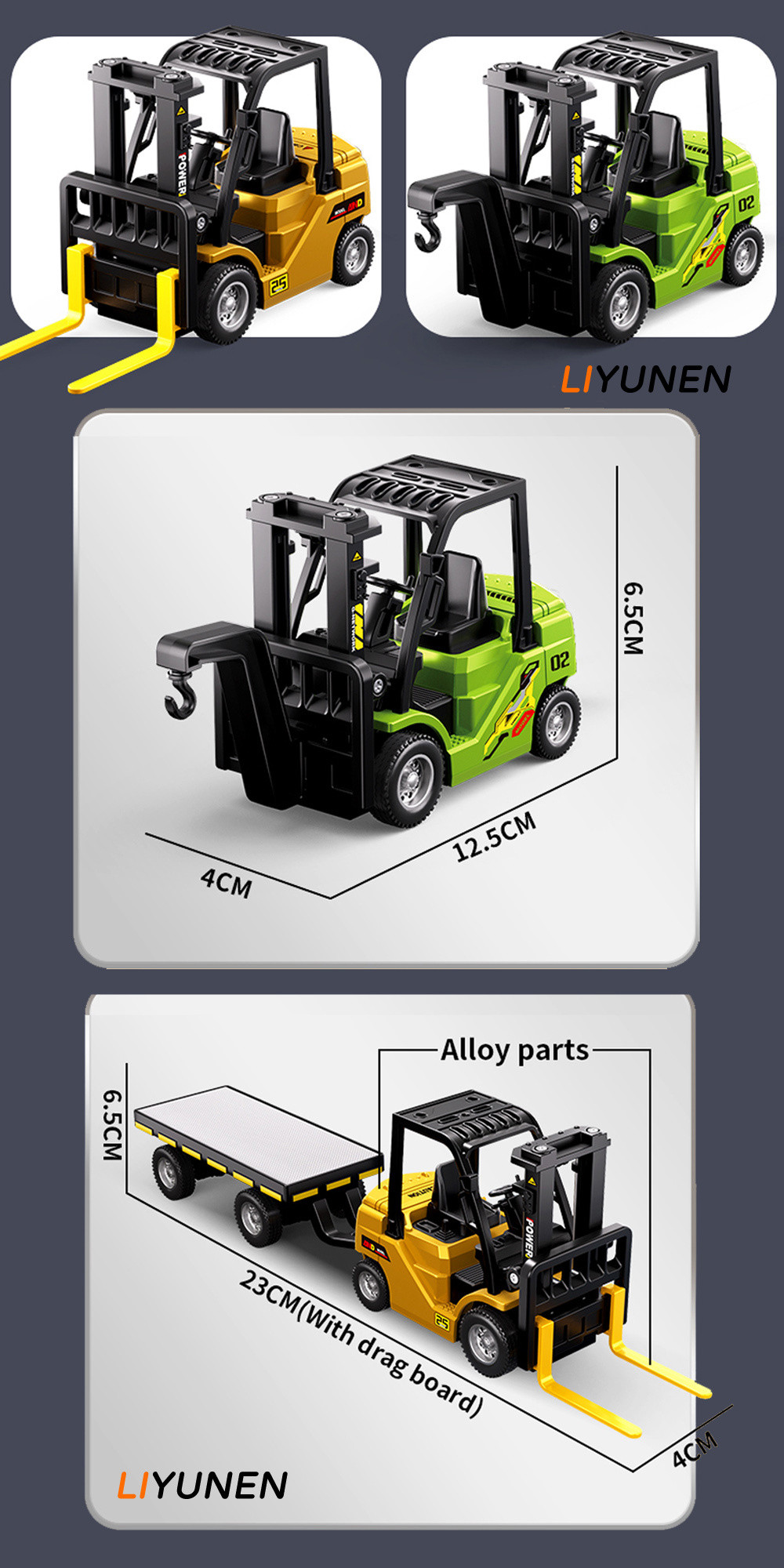 1/64 Mini Alloy RC Forklift with Rear Cargo Hopper 2.4GHz Remote ...