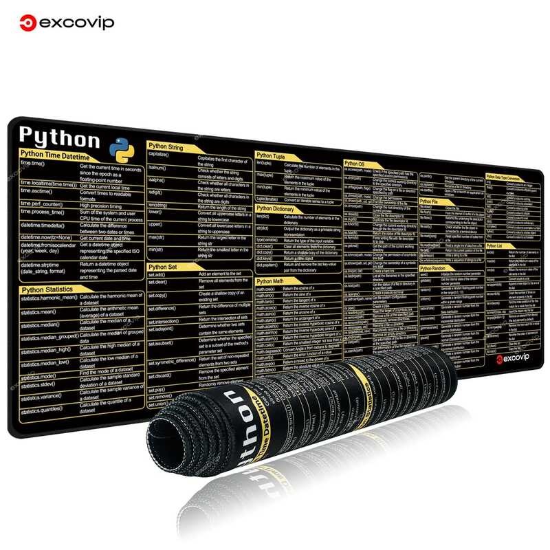EXCO Python Programing Mouse Pad Large Shortcuts Cheat Sheet Keyboard ...