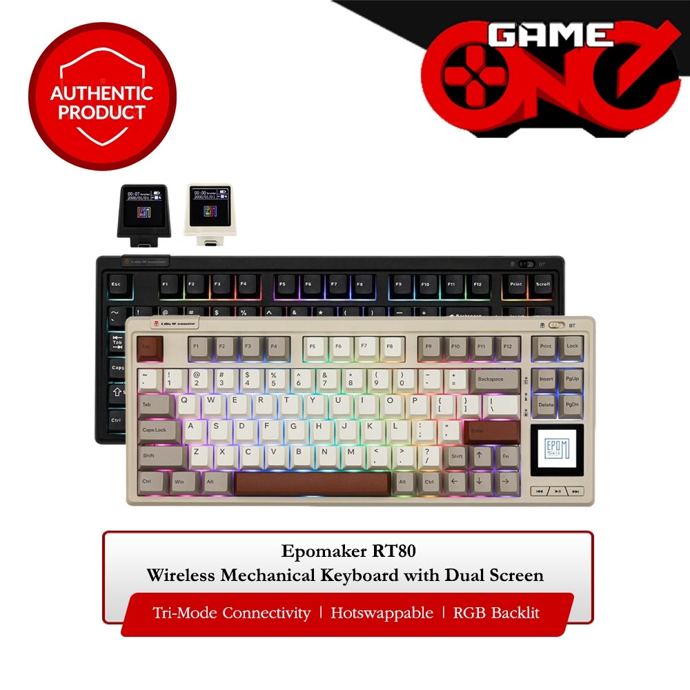 Epomaker RT80 75% Gasket Hotswappable Wireless Mechanical Keyboard with Dual Screen - Wisteria ...