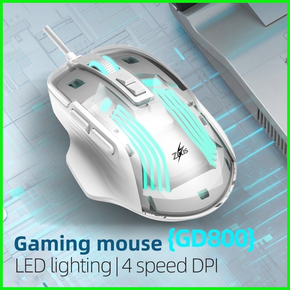 Zeus transparent wired gaming mouse features 4-level DPI RGB and ...
