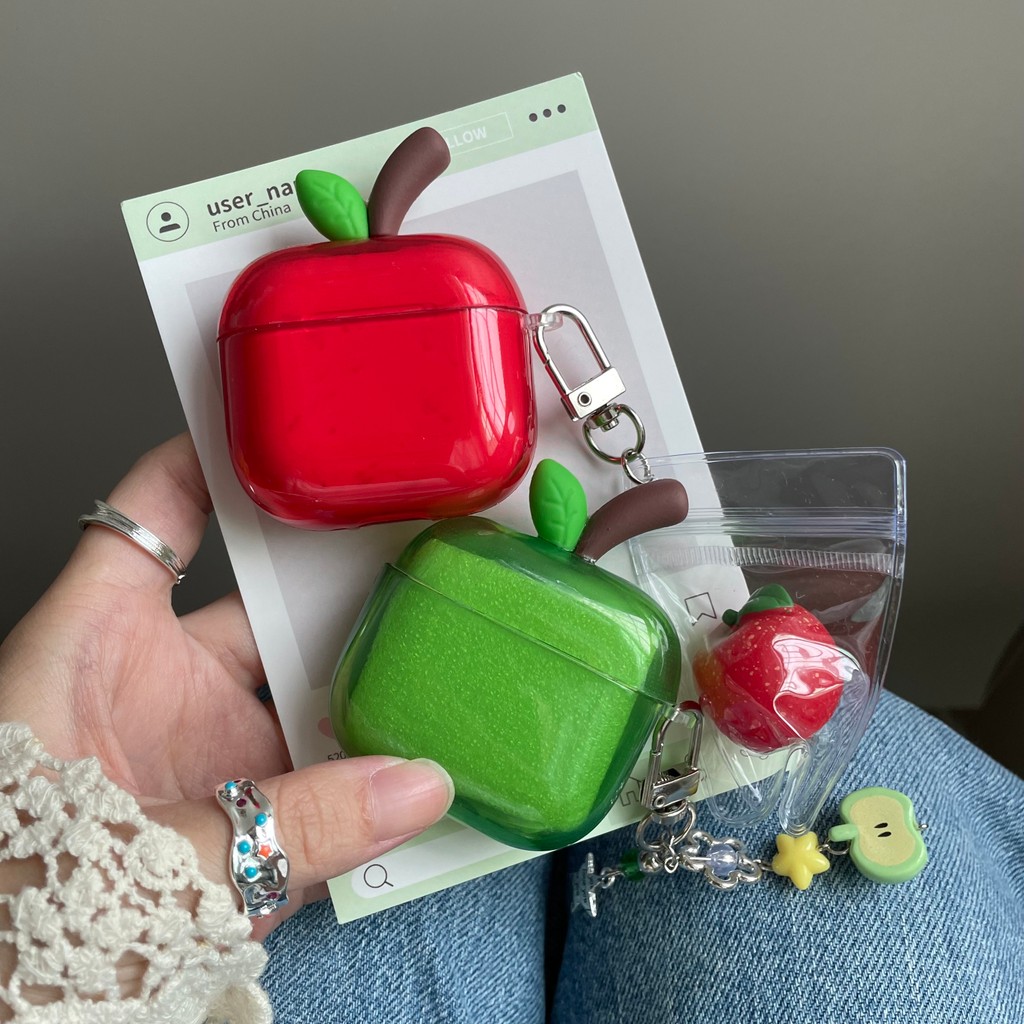 Translucent Red Green Apple Earphone Case for AirPods 1 or 2 3 4 Pro 2 ...
