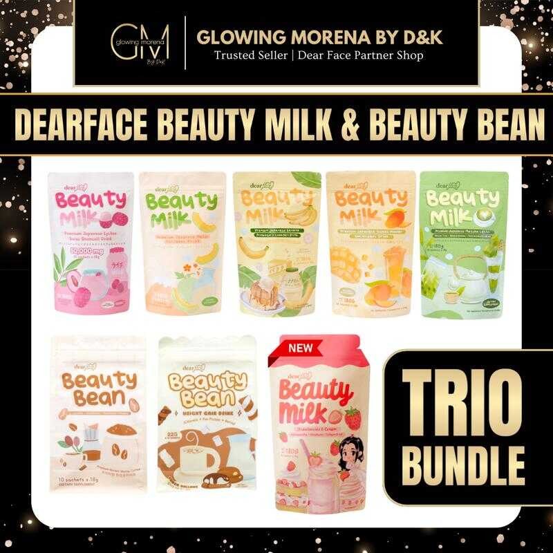 TRIO DEAR FACE BEAUTY MILK & BEAN Melon, Ichigo, Matcha, Lychee, Banana ...
