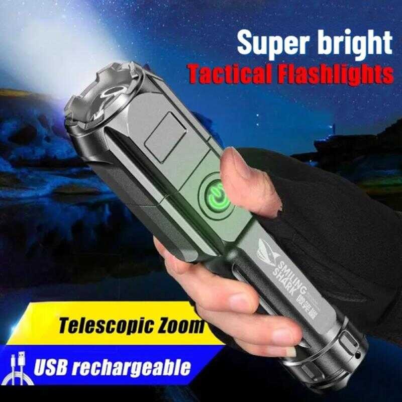 New Wisdom Powerful Flashlight Rechargeable Tactical LED Torch Lantern ...