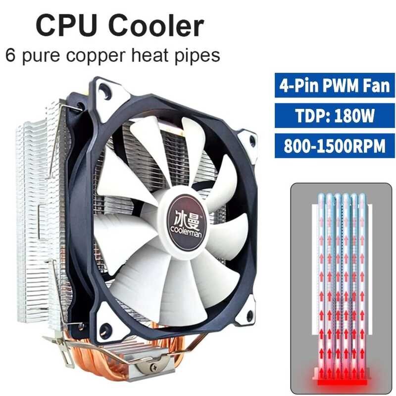 6 Heat Pipes 12Cm 4Pin PWM Heatsink Radiator Desktop PC CPU Cooler For ...