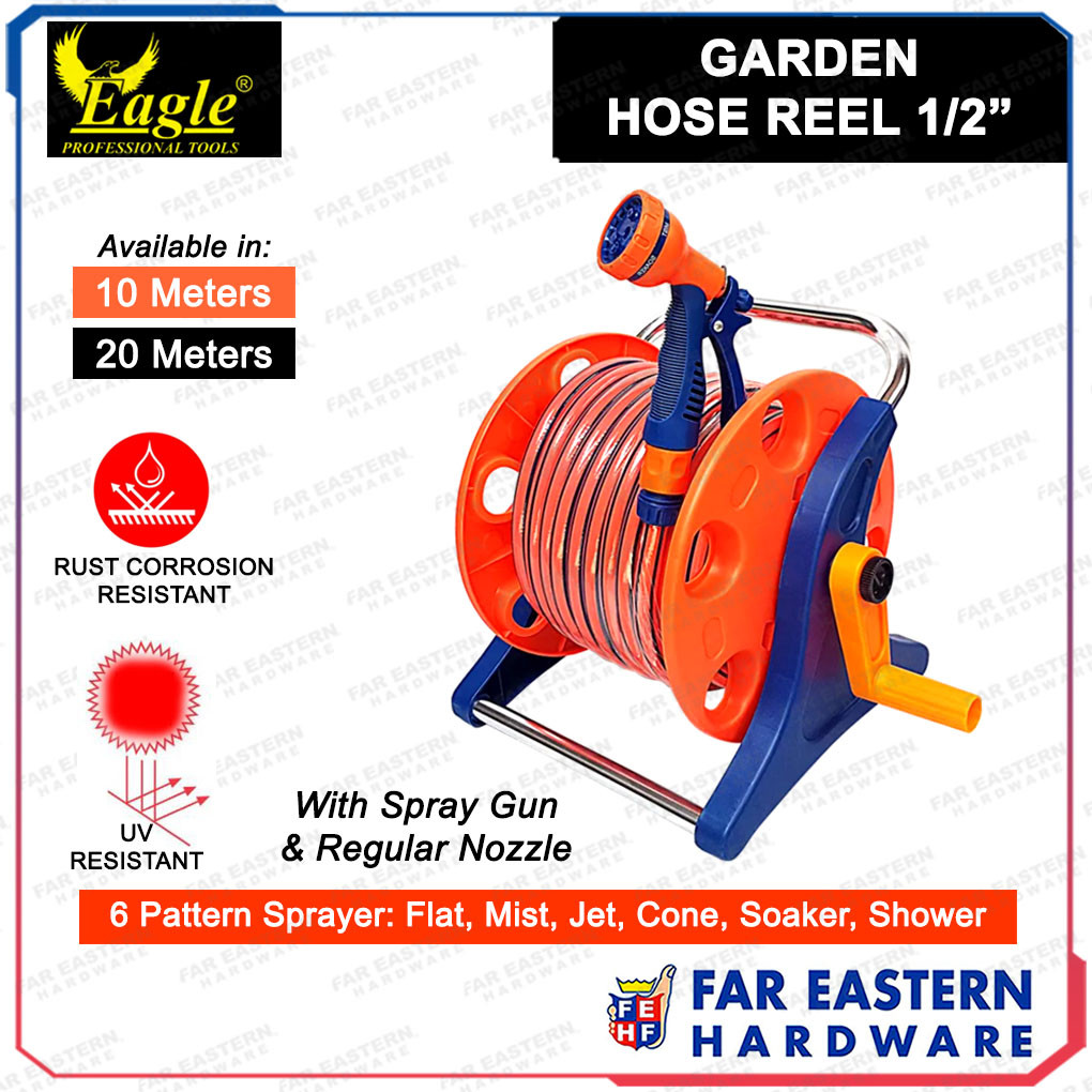 EAGLE Garden Hose Reel 1/2" w/ Sprayer Spray Gun / Nozzle Connector Set ...