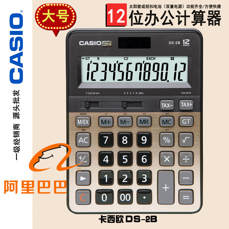 CASIO DS-2B Calculator 12-bit Office Large Solar Metal Bank Special ...