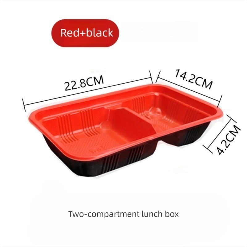 Red Black Bento Box With Lid 2 3 Grid Compartment Disposable Takeaway ...