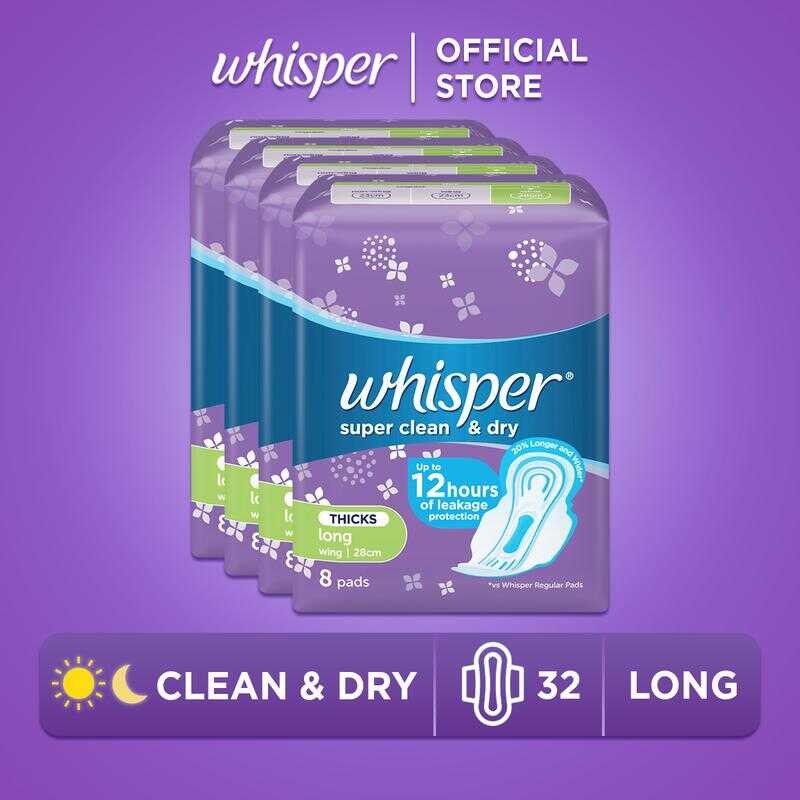 Whisper Super Clean & Dry Long Heavy Flow (28Cm) With Wings 2 Sanitary ...