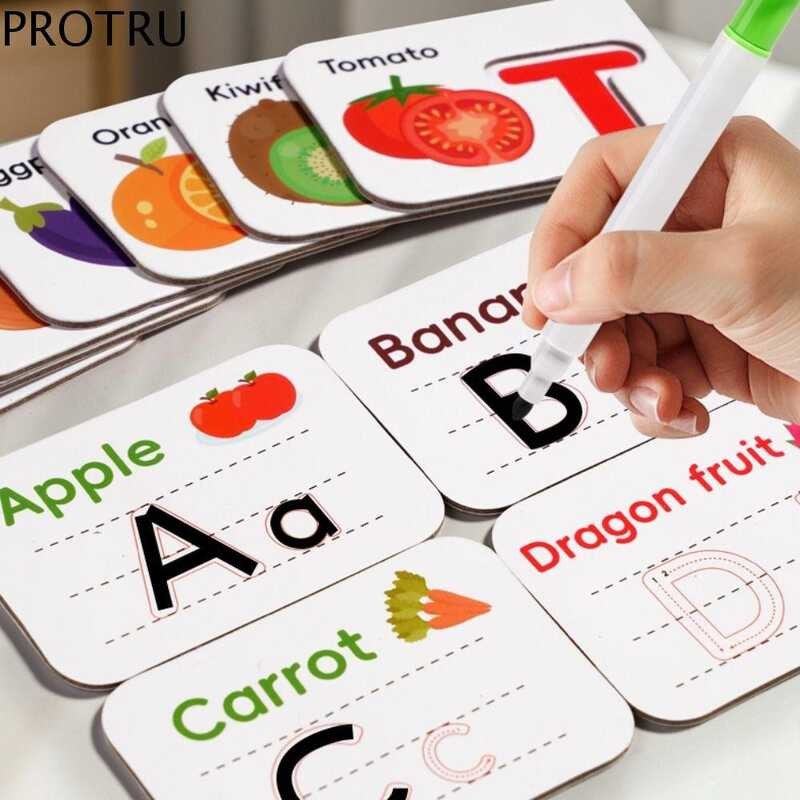 PROTRU English Exercise Alphabet Flash Cards Set Educational Wooden ...