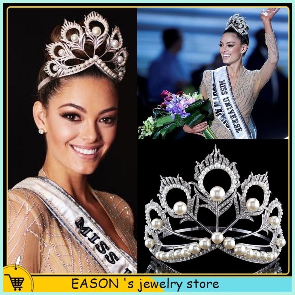 Miss Universe Big Full Round Silver Pearl Rhinestone Crown | Shopee ...