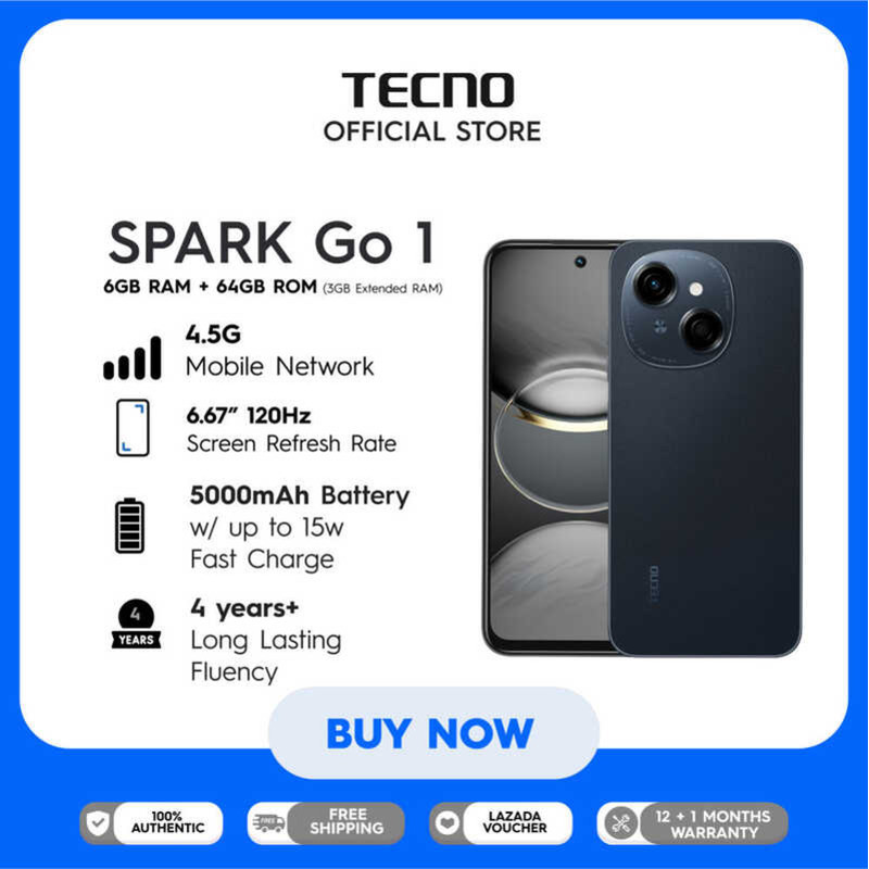 TECNO SPARK GO 1 / 1S 6Gb (3+3Gb) RAM + 64Gb ROM T615 & G50 Processor 6 ...