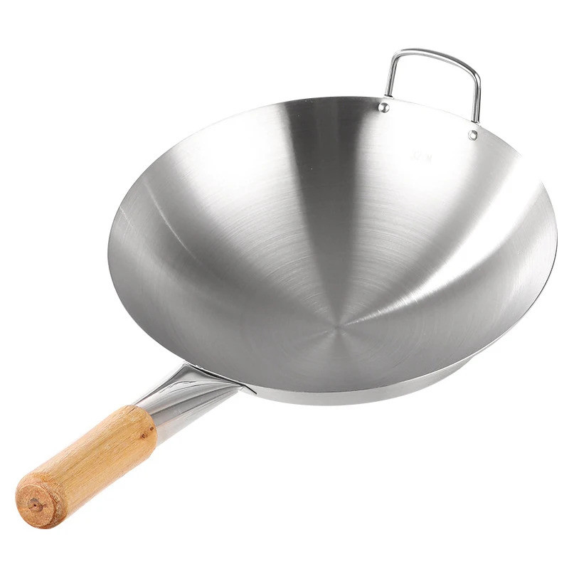 Durable Stainless Stee Wok - Brushed Polish,Beech Wood Handle,Gas Stove ...