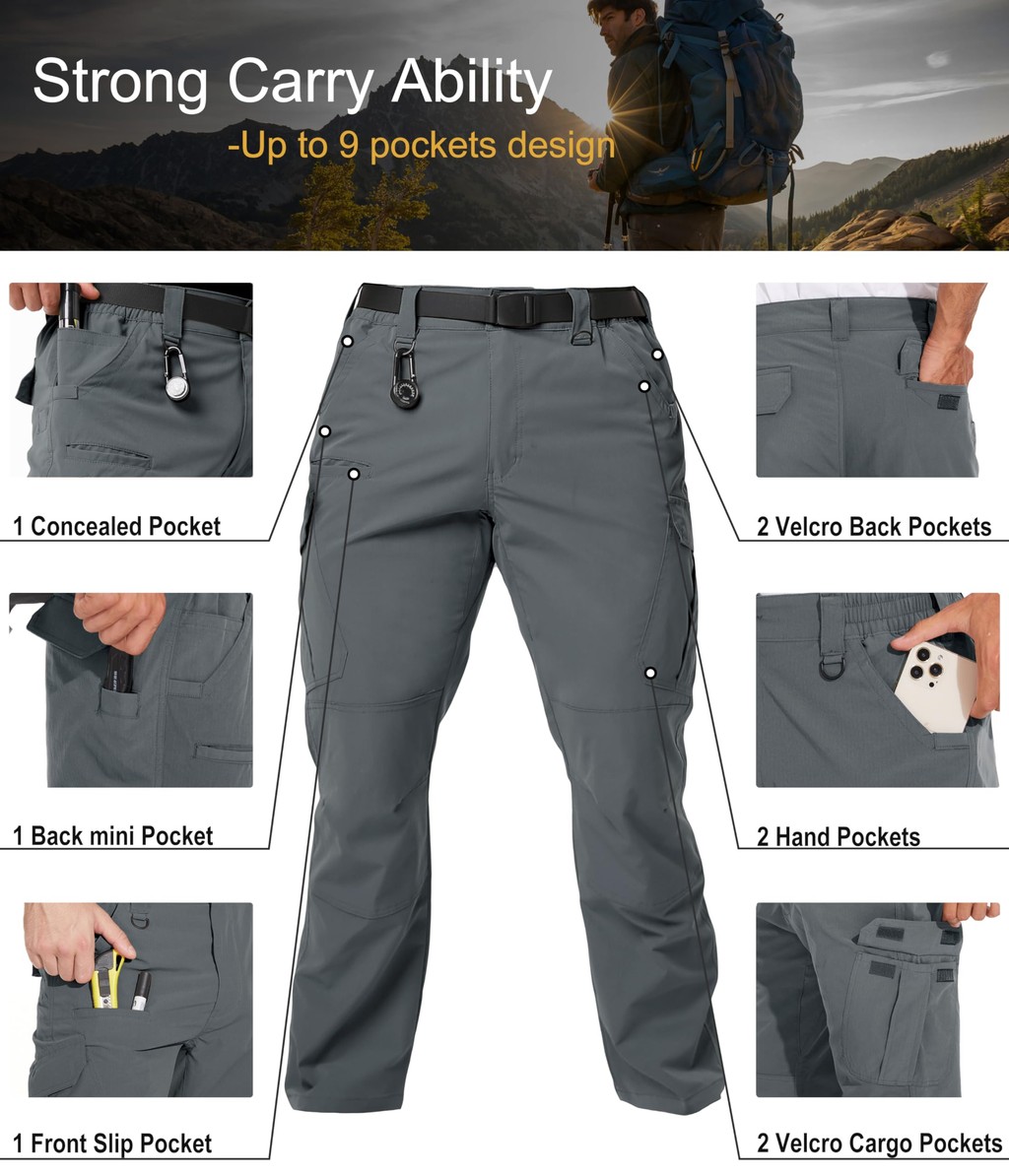 New Fabric IX7\IX9 Men's Lightweight Tactical Pants Waterproof Cargo Breathable Solid Elastic ...