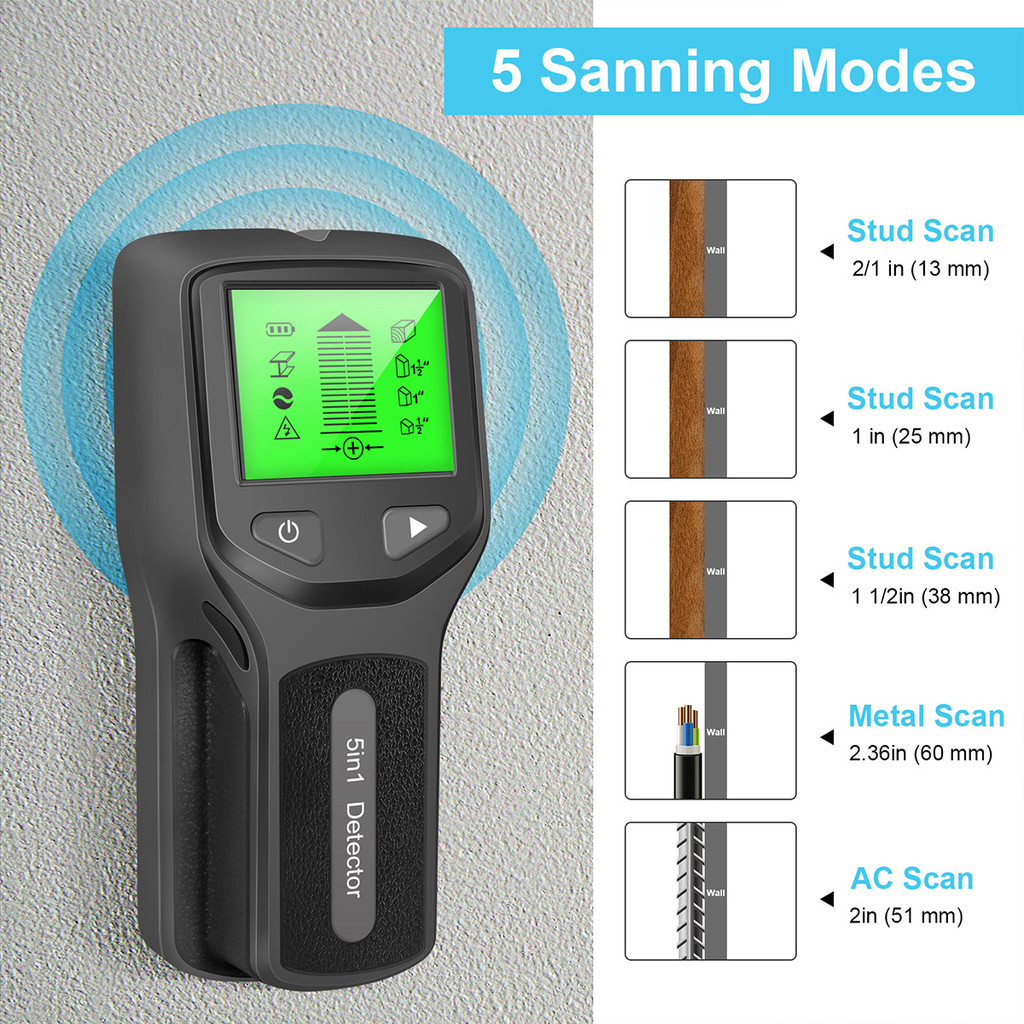 5 In 1 Wall Scanner Professional Stud Detector For Live Wires Pvc Water ...