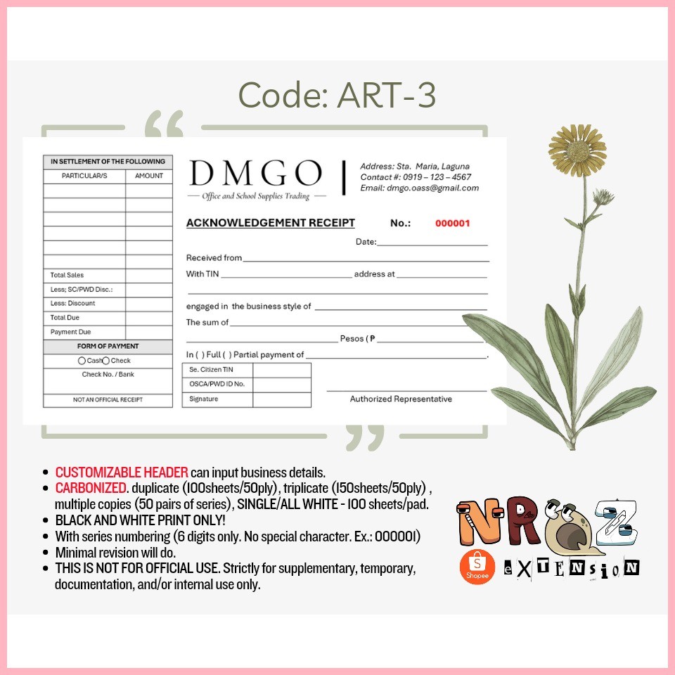 Customized ACKNOWLEDGEMENT RECEIPT Carbonized | Shopee Philippines