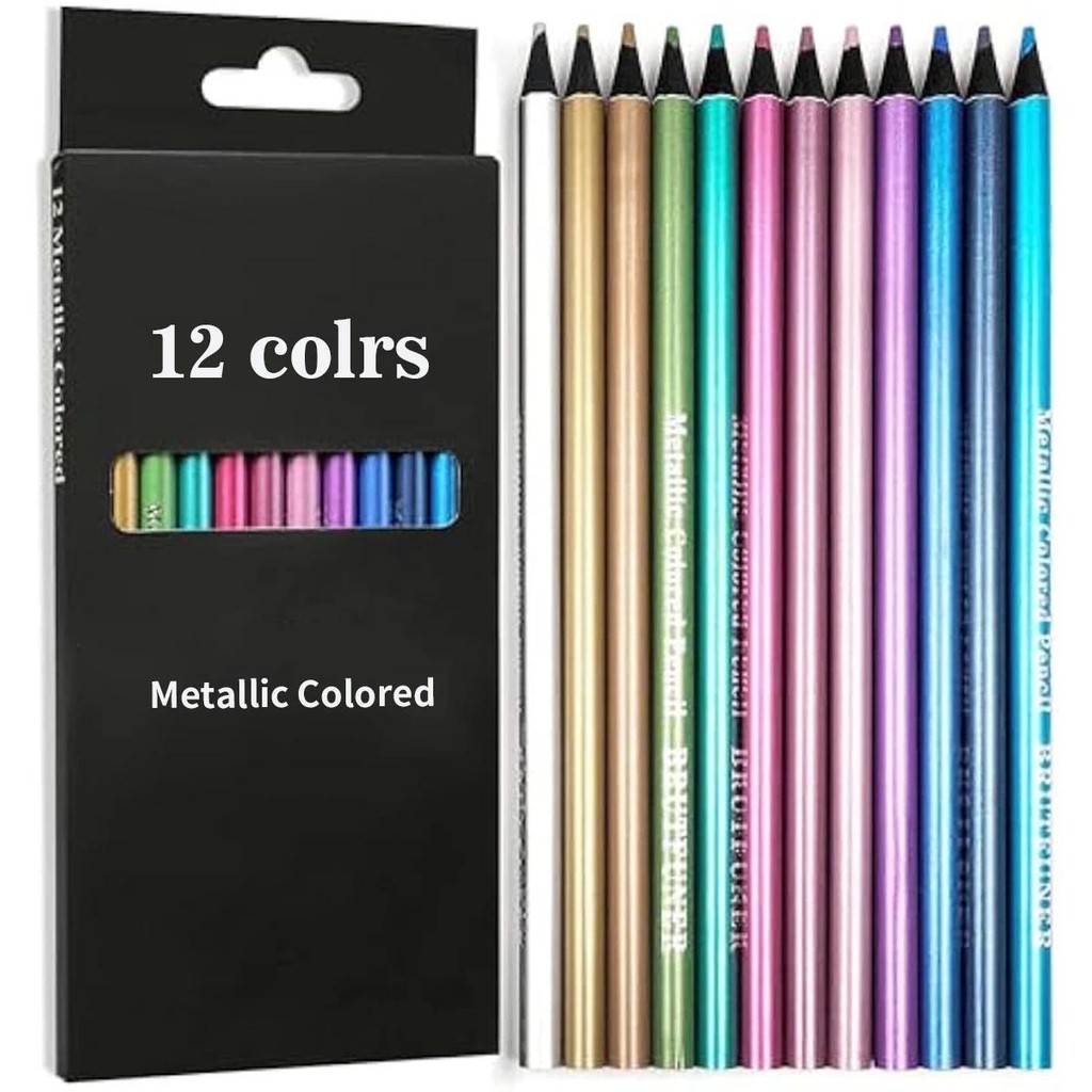 12 Metallic Colored Pencils Vibrant Shiny Colors For Drawing Sketching ...