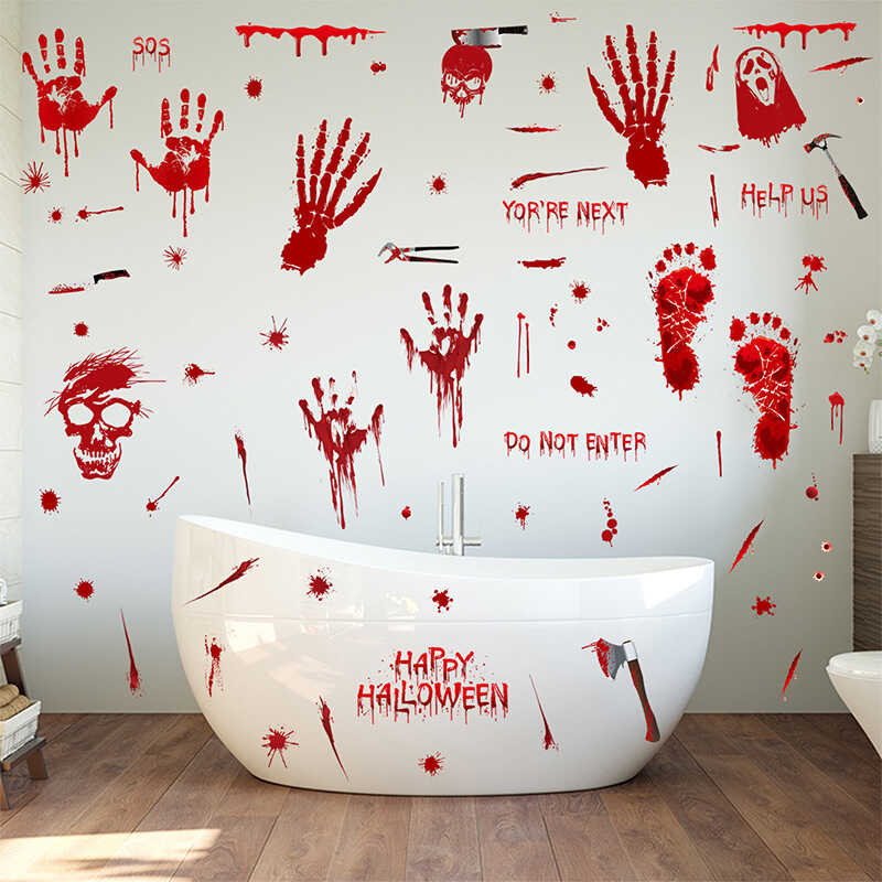 Halloween Blood Handprint Blood Footprint Sticker Ax Skull Halloween ...