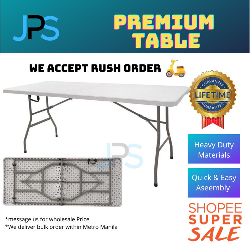6ft (180cm) Heavy duty foldable table premium quality Lifetime Use ...