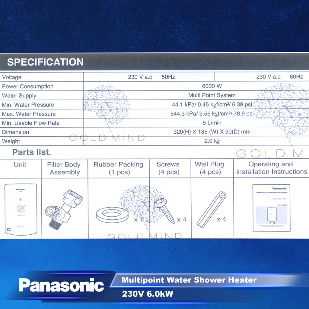Panasonic Water Heater Multi Point Shower Heater HNF - Gold Mind (Plug ...