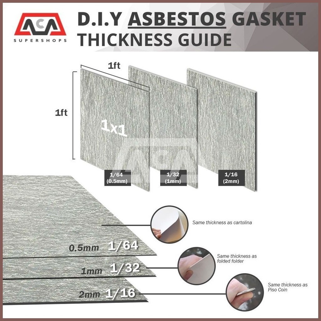 Asbestos Gasket for Engine (HI TEMP) DIY Gasket 1/64 THIN (1 x 1ft to 2 ...