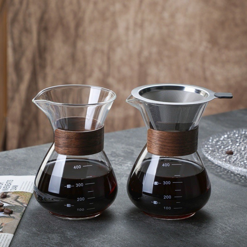 Coffee Maker Pot Glass Pour Over Coffee Set with Coffee Filter Reusable ...