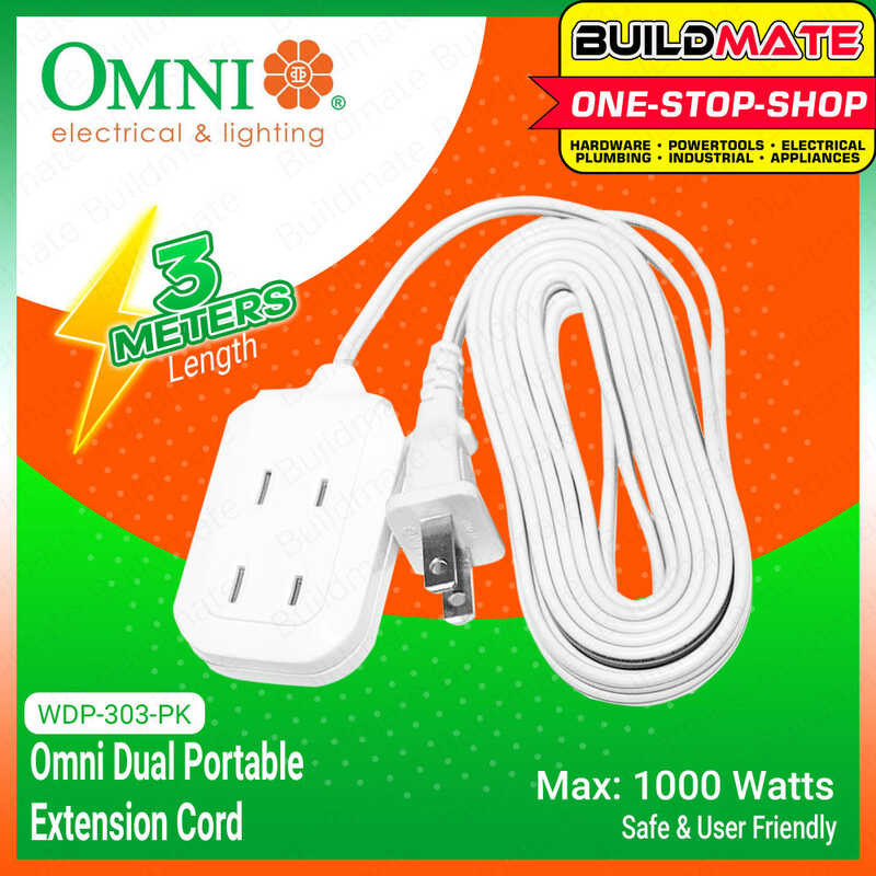 BUILDMATE Omni 3 Gang 3M Power Cord Electric Extension Universal Outlet ...