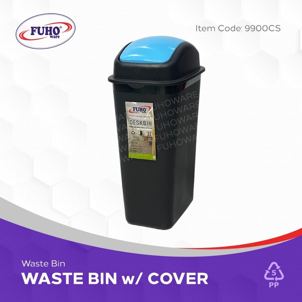 FUHO Trash Bin with Swing Cover, 16 Liters, #9900CS. 1 pc. Waste Basket ...