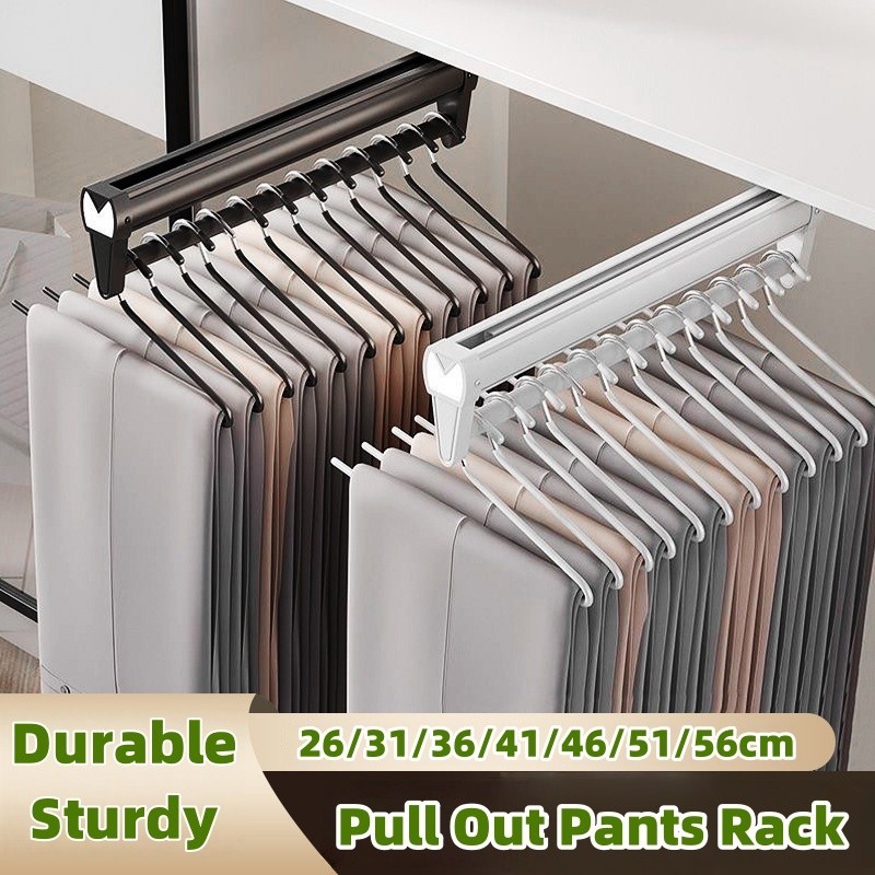 Pull Out Pants Hanger Rack Sliding Wardrobe Organizer Clothes Pants ...