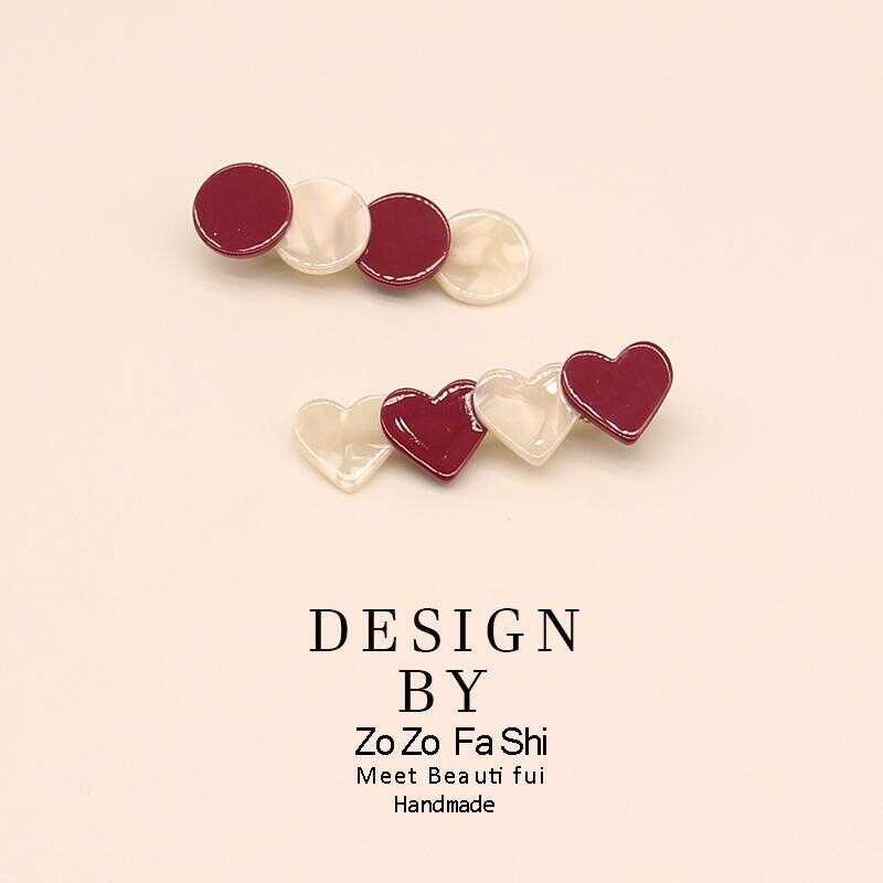 Red White Heart Color Block Duckbill Sweet Comb Anti-Sl Fringe Hair ...