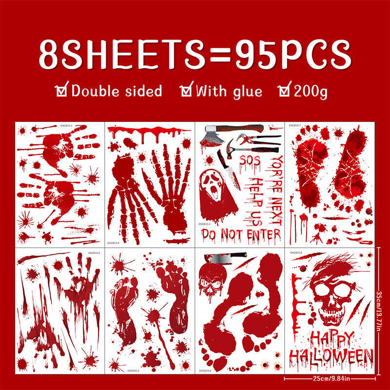 Halloween Blood Handprint Blood Footprint Sticker Ax Skull Halloween ...