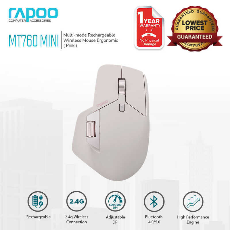 Rapoo Mt760 Mini Multi-Mode Rechargeable Wireless Ergonomic 3200 DPI ...