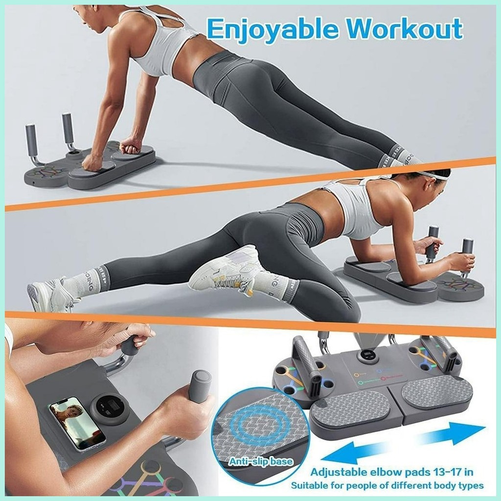 Push Up Board Plank Trainer Timer function Adjustable Family strength ...