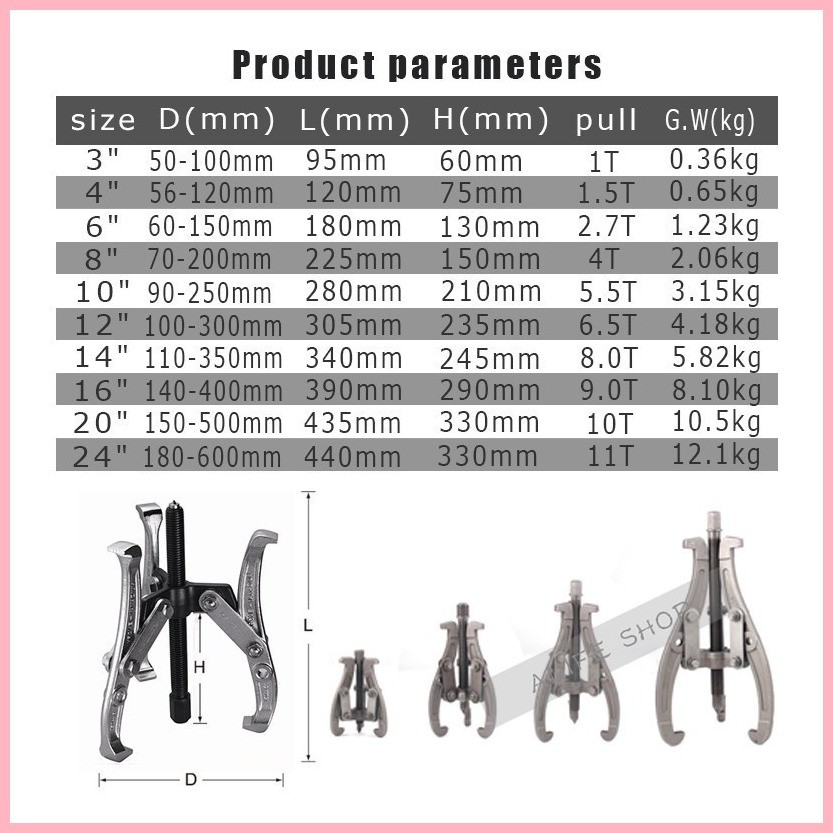 14/16/20/24inch 3 Jaw Gear Puller Bearing Puller Performance Tool 2 Jaw ...