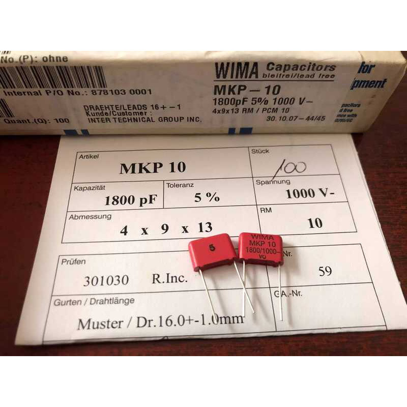Germany WIMA Red Weima P10 1000V1800PF 182J Audiophile Audio Coupling ...