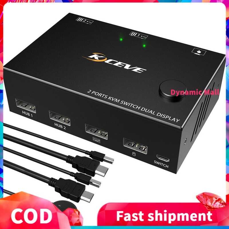 4K HDMI Switch KVM Switcher Splitter Box 2 In Out Dual Monitor Keyboard ...