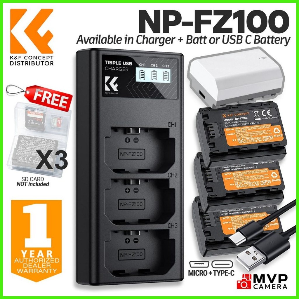 K&F KF CONCEPT NP-FZ100 NPFZ100 FZ100 Battery USB C Charger Sony A6600 ...