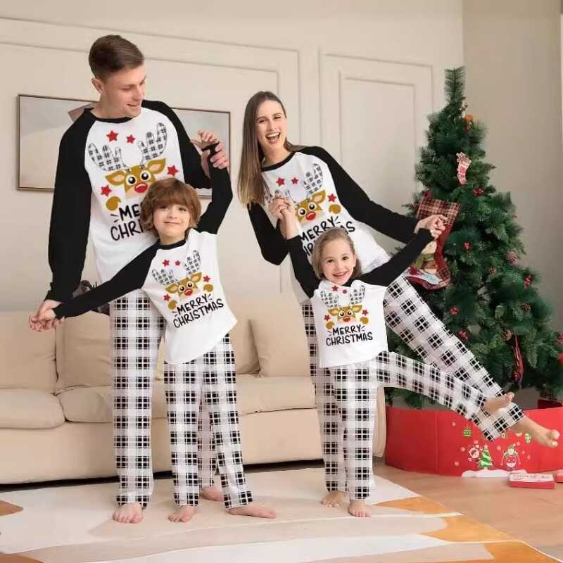 A A 2024 Christmas Clothes Parent-Child Suit Home Sleepwear Fawn Print ...