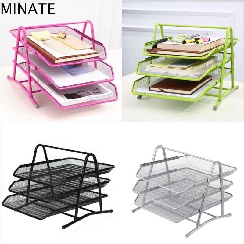 MINATE Wire Mesh Three-Layer File Rack Metal Drawer Style Desk Organize ...